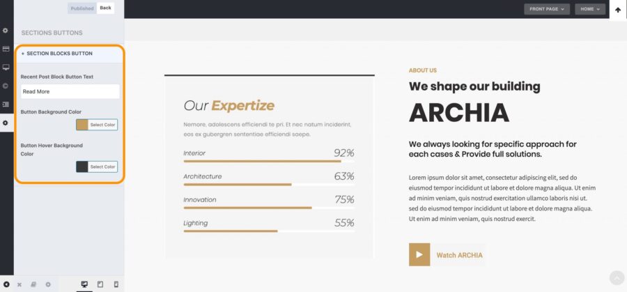 Customize Section Buttons - Nordic WP theme