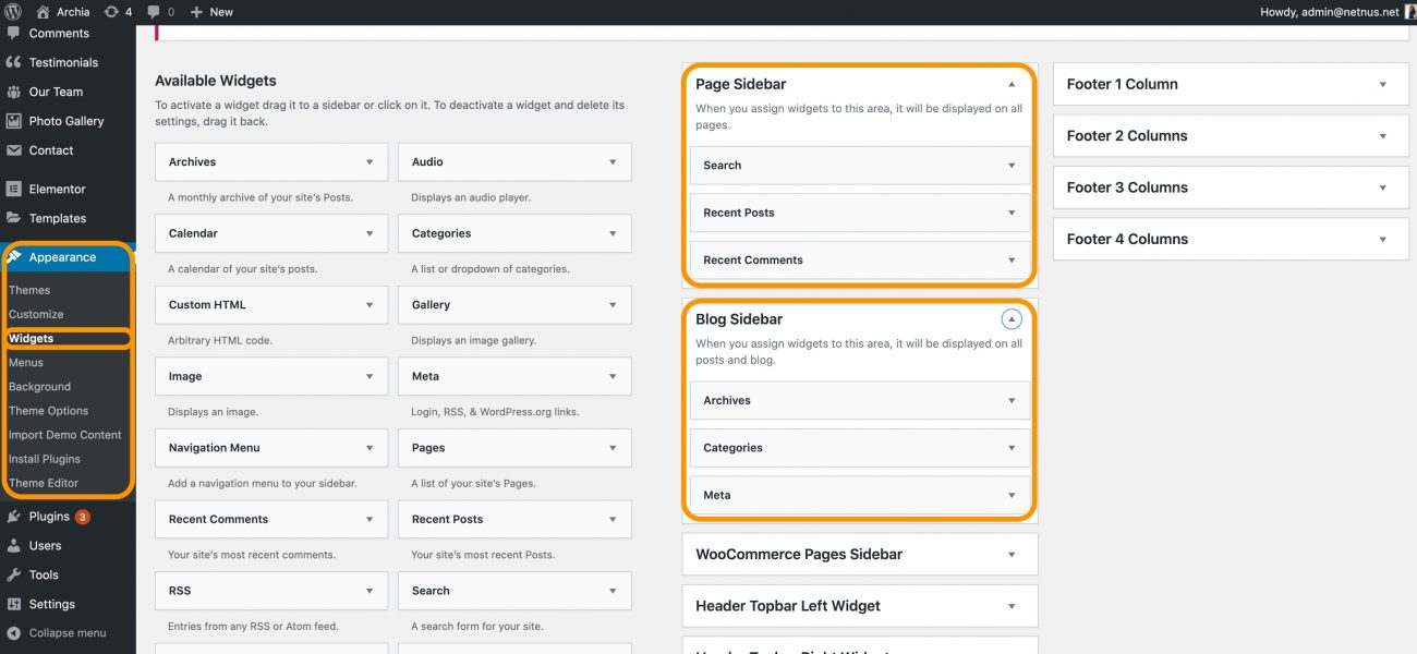 Set up Sidebar - Nordic WP theme